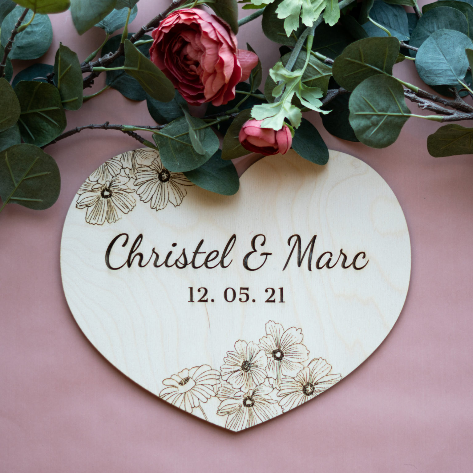Bryllupsskilt - hjerte med blomster • Særskilt